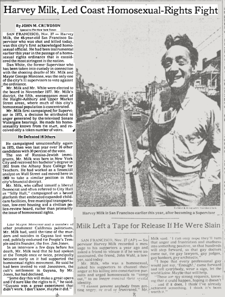 November 27, 1978: Harvey Milk Assassinated | The David Wojnarowicz ...