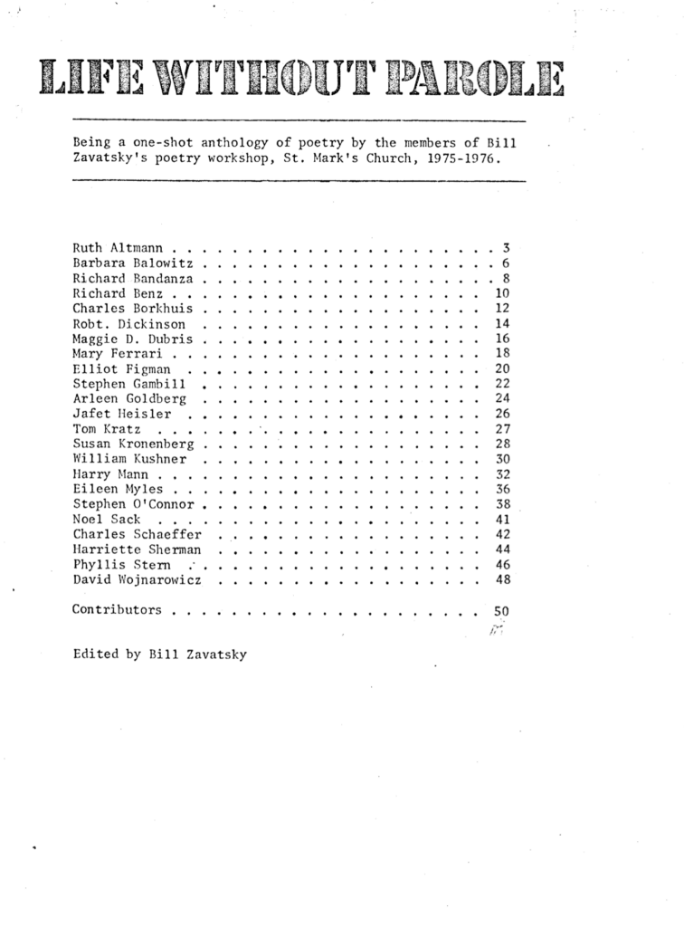 1976: Publishes in St Marks Poetry Project: Life Without Parole | The ...